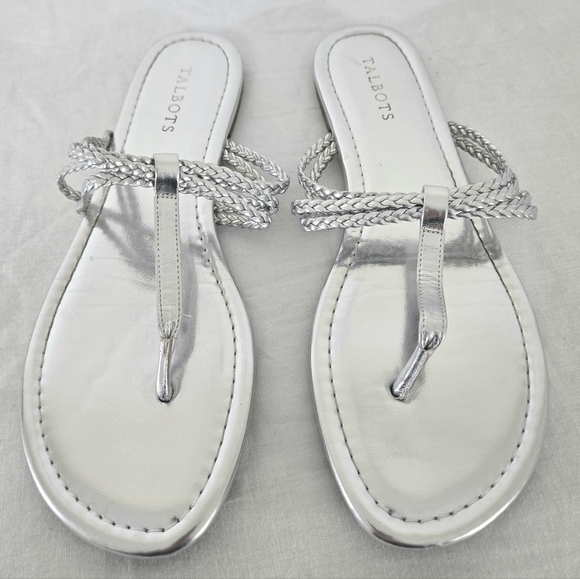 Talbots | Shoes | Talbots Cece Metallic Silver Braided Sandals Faux ...
